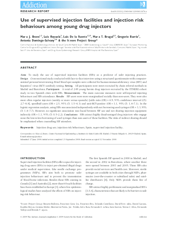 (PDF) Use of supervised injection facilities and injection risk ...