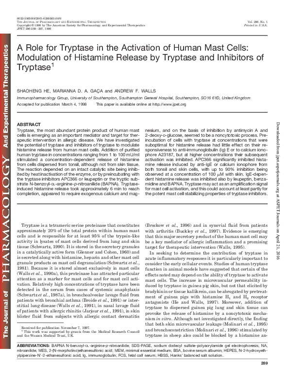 (PDF) A Role for Tryptase in the Activation of Human Mast Cells ...