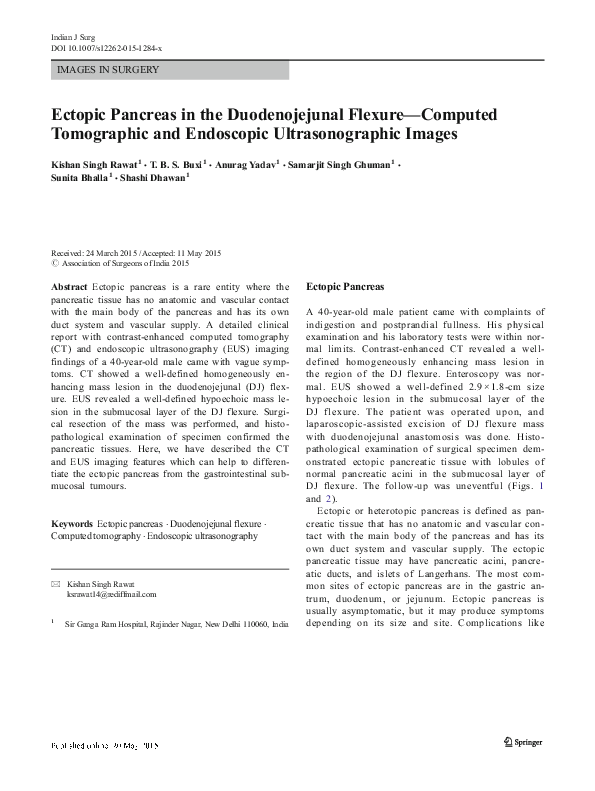 (PDF) Ectopic Pancreas in the Duodenojejunal Flexure—Computed ...