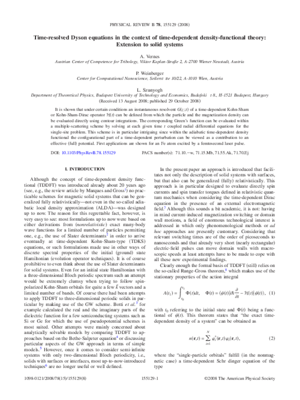 Pdf Time Resolved Dyson Equations In The Context Of Time Dependent Density Functional Theory