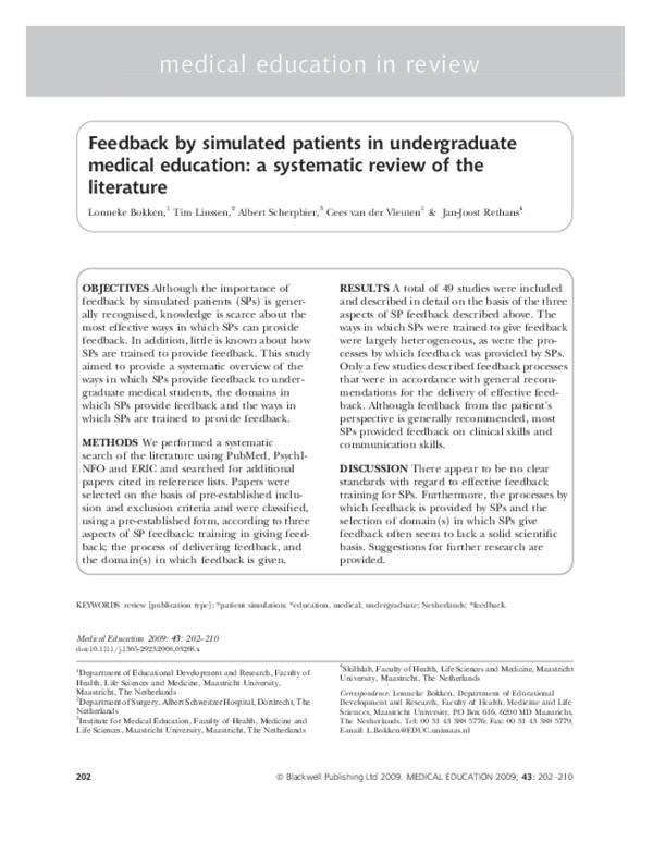 (PDF) Feedback by simulated patients in undergraduate medical education ...