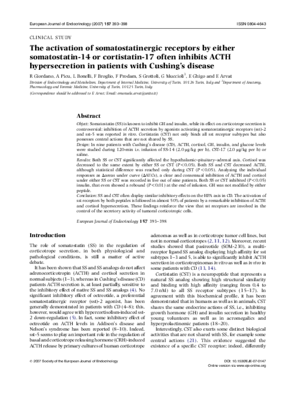 (PDF) The activation of somatostatinergic receptors by either ...