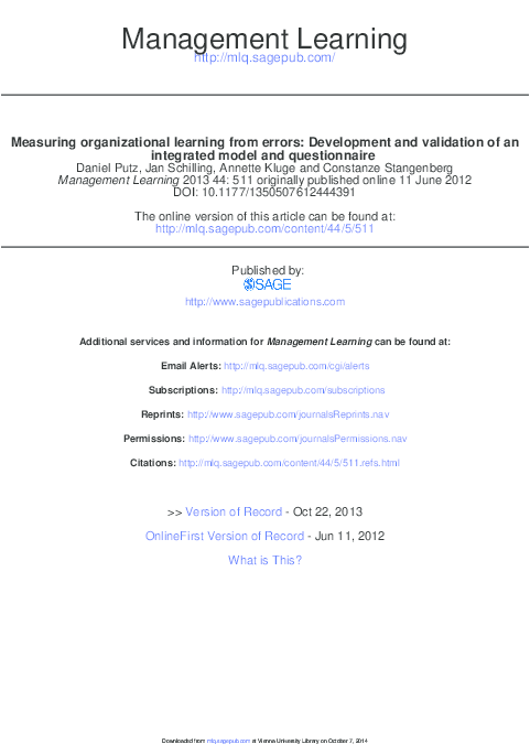 (PDF) Measuring organizational learning from errors: Development and validation of an integrated ...