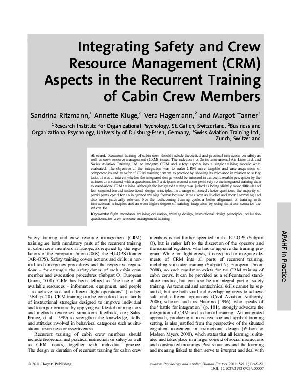 (PDF) Integrating Safety and Crew Resource Management (CRM) Aspects in ...