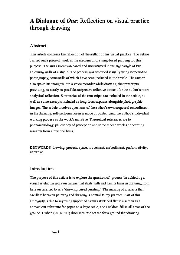 (PDF) A Dialogue of One: Reflection on visual practice through drawing ...