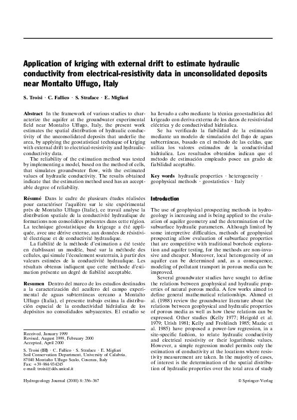 Pdf Application Of Kriging With External Drift To Estimate Hydraulic