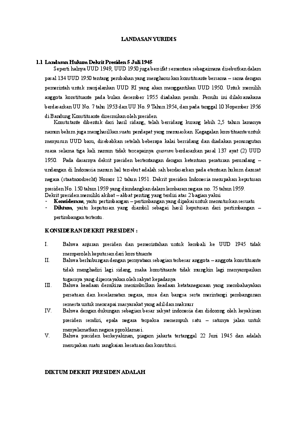 (DOC) LANDASAN YURIDIS DEKRIT PRESIDEN DAN SUBSTANSI DEKRIT PRESIDEN