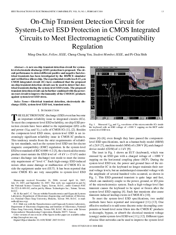 Pdf On Chip Transient Detection Circuit For System Level Esd
