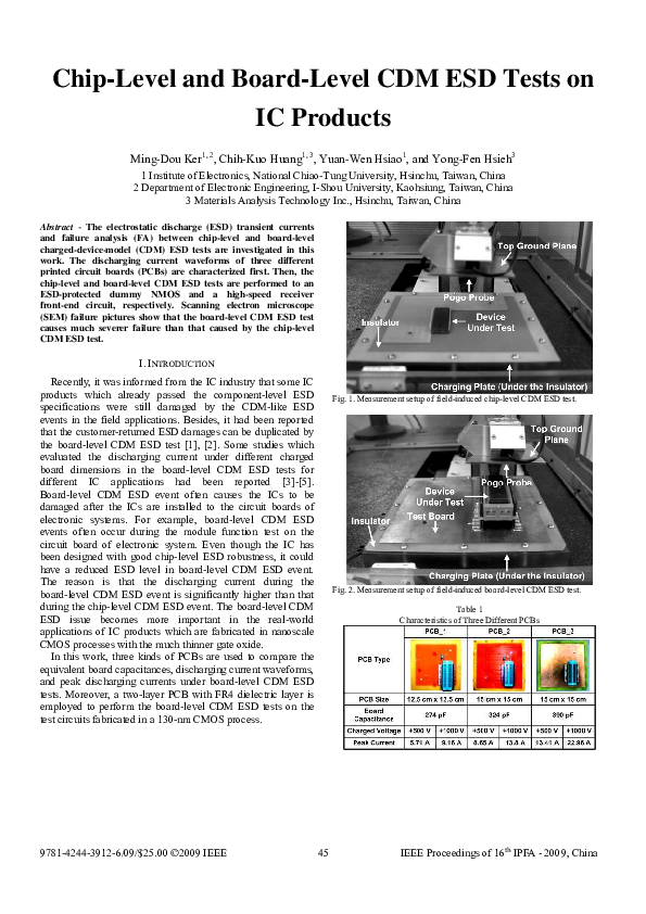 (PDF) Chip-level and board-level CDM ESD tests on IC products