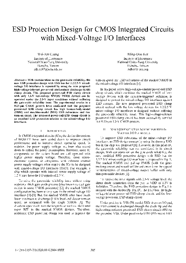 Pdf Esd Protection Design For Cmos Integrated Circuits With Mixed Voltage I O Interfaces