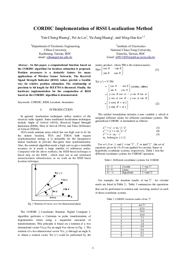Pdf Cordic Implementation Of Rssi Localization Method Ming Dou Ker