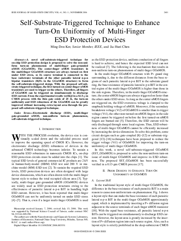 Pdf Self Substrate Triggered Technique To Enhance Turn On Uniformity Of Multi Finger Esd