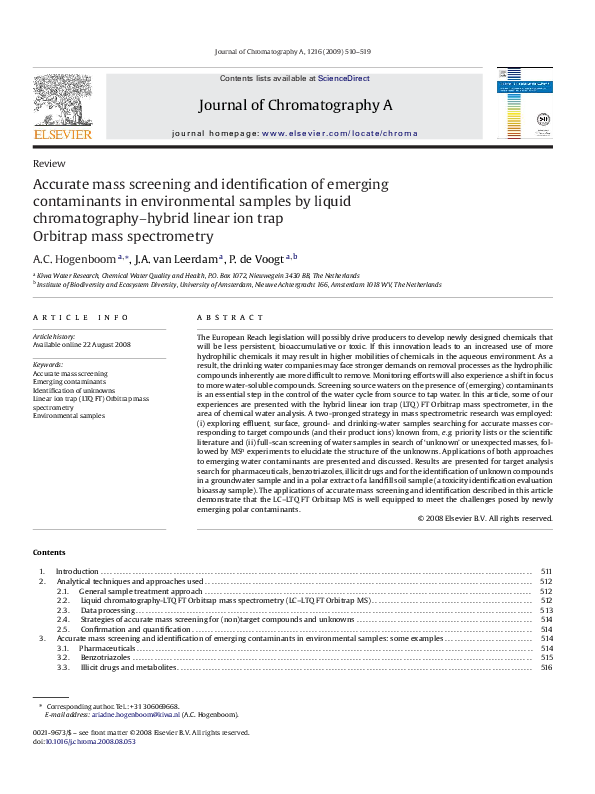 (PDF) Accurate mass screening and identification of emerging ...