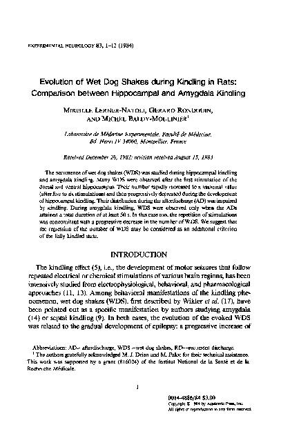 (PDF) Evolution of wet dog shakes during kindling in rats: Comparison ...