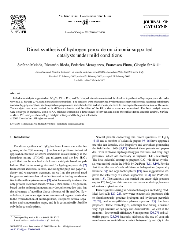 (PDF) Direct synthesis of hydrogen peroxide on zirconia-supported ...