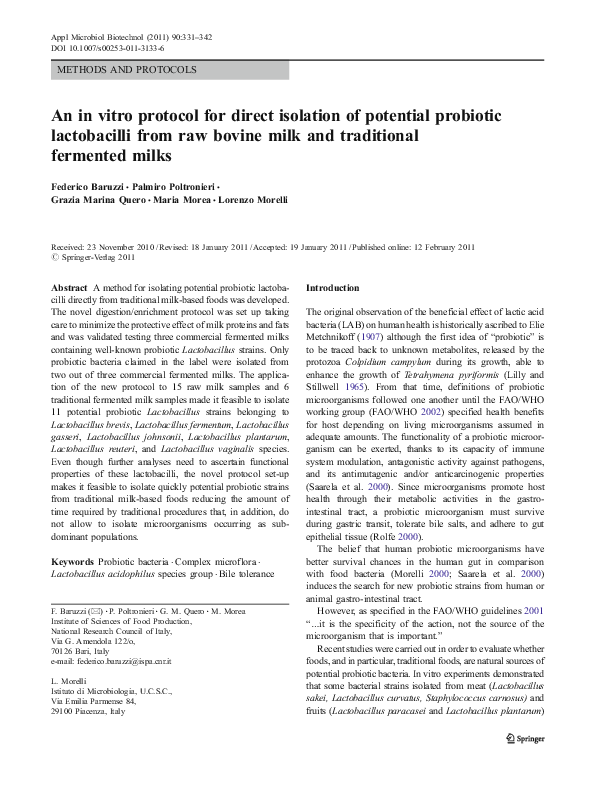 (PDF) An in vitro protocol for direct isolation of potential probiotic ...