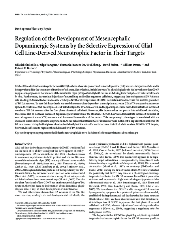 (PDF) Regulation of the Development of Mesencephalic Dopaminergic Systems by the Selective ...