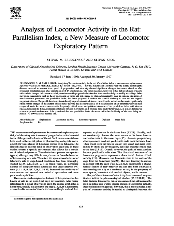 (PDF) Analysis of Locomotor Activity in the Rat: Parallelism Index, a ...