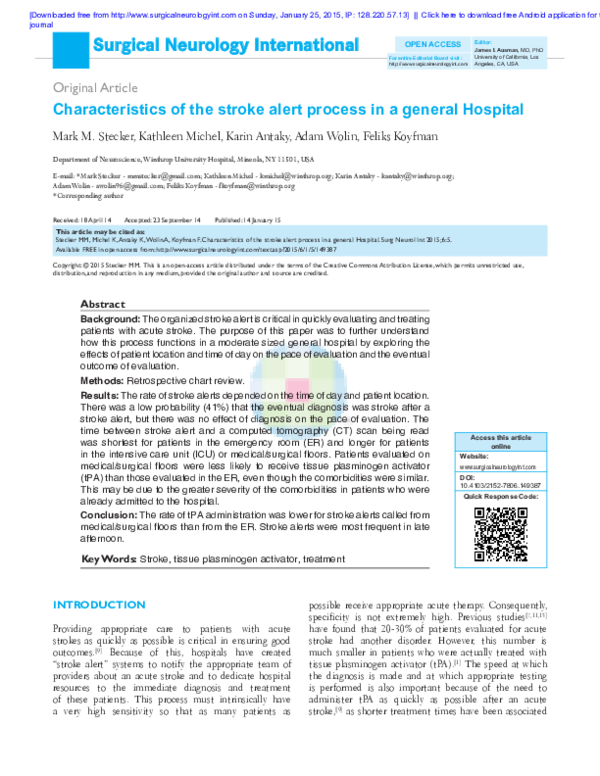 (PDF) Characteristics of the stroke alert process in a general hospital