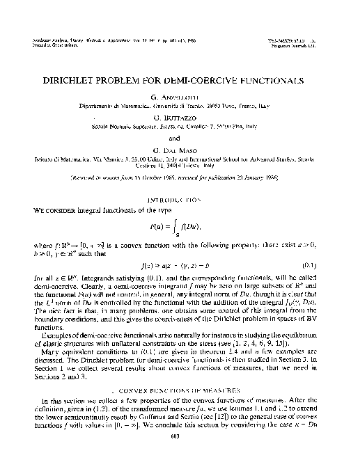 Pdf Dirichlet Problem For Demi Coercive Functionals