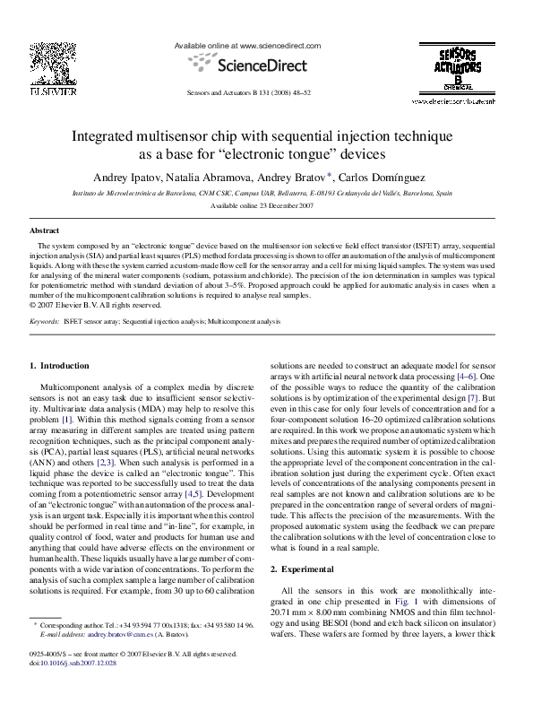 Pdf Integrated Multisensor Chip With Sequential Injection Technique As A Base For “electronic