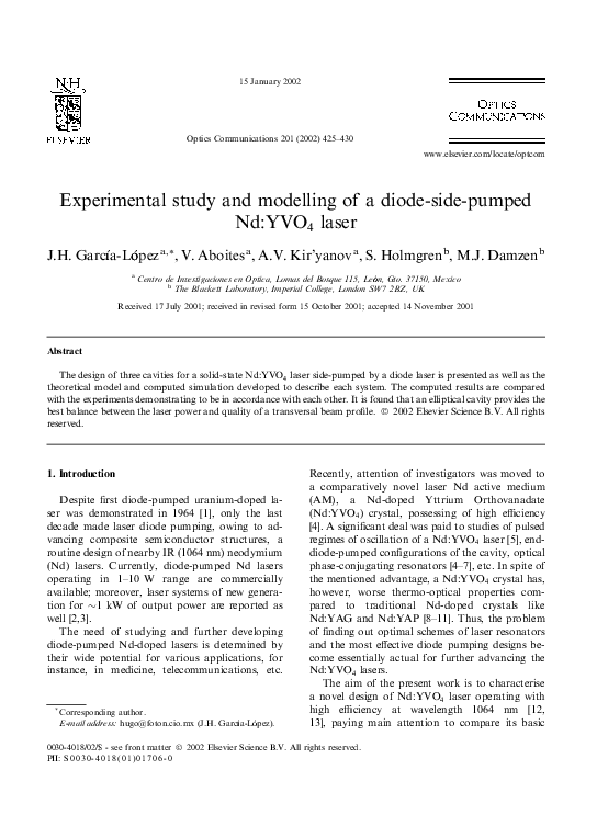 (PDF) Comparison of diode-side-pumped Nd : YAG and Nd : YAP laser ...