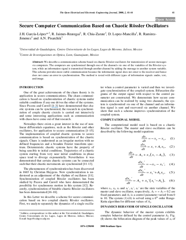 (PDF) Secure Computer Communication Based on Chaotic Rossler Oscillators