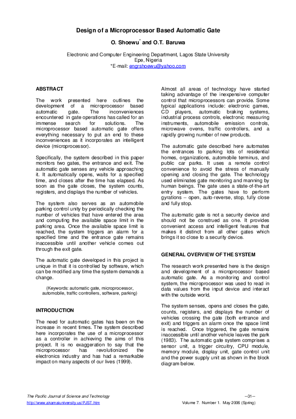 (PDF) Design of a Microprocessor Based Automatic Gate
