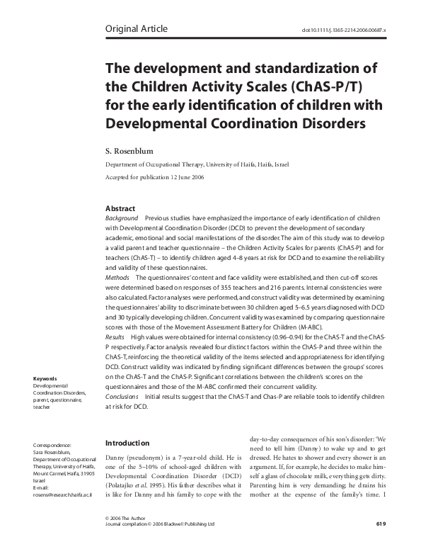 (PDF) The development and standardization of the Children Activity ...