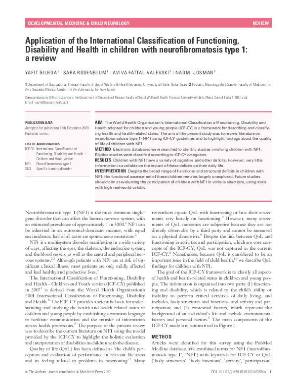 (PDF) Applying the International Classification of Functioning ...