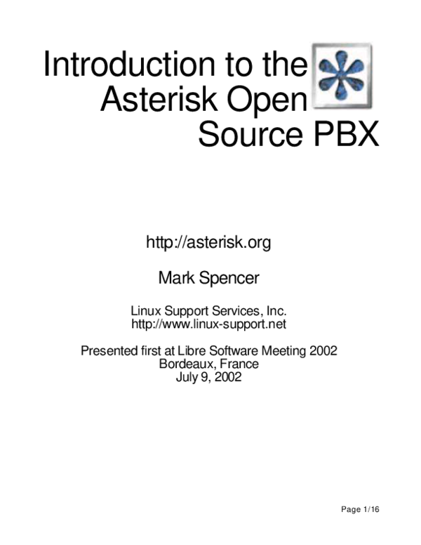 (PDF) Asterisk: A Guide to Open Source PBX