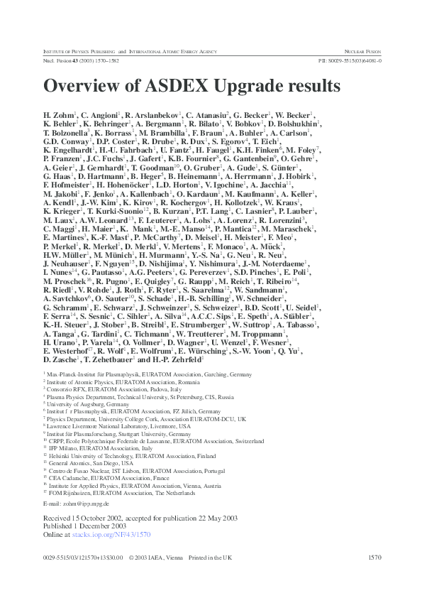 (PDF) Overview of ASDEX Upgrade results