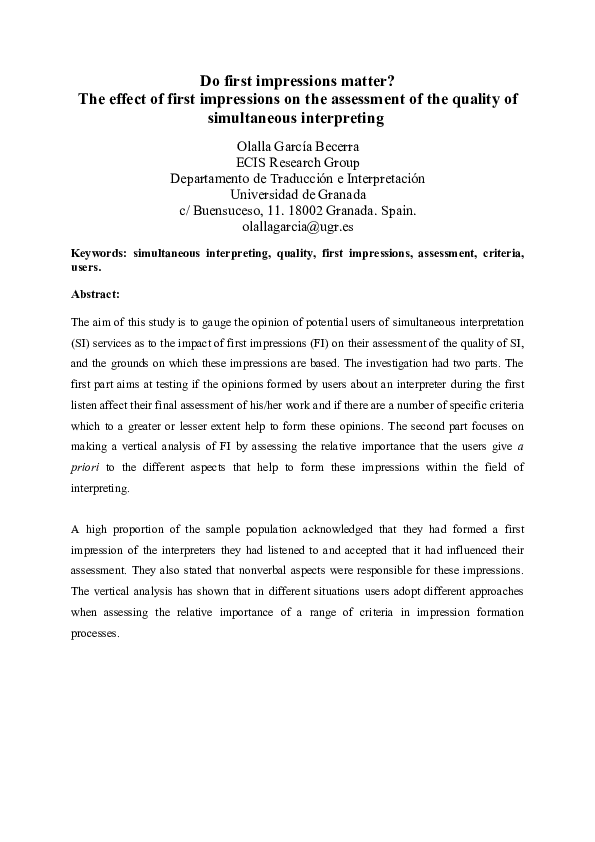 (PDF) Do first impressions matter? The effect of first impressions on ...