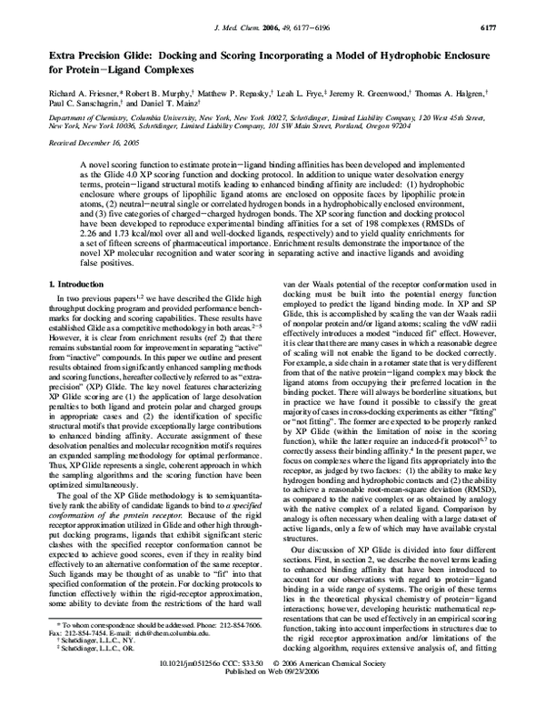(PDF) Extra Precision Glide: Docking and Scoring Incorporating a Model ...