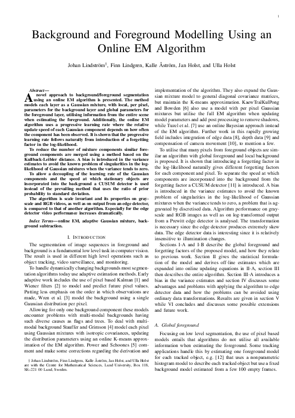 (PDF) Background and foreground modelling using an online EM algorithm