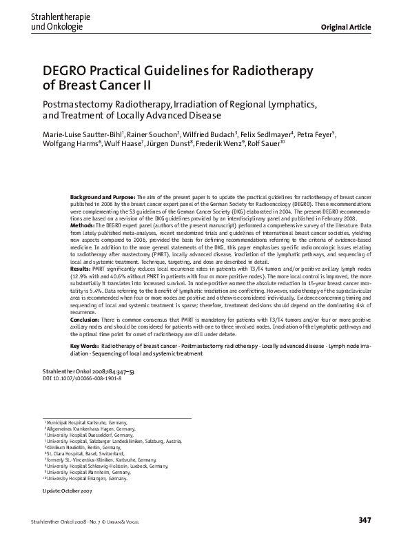 (PDF) DEGRO practical guidelines for radiotherapy of breast cancer IV