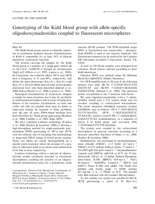 (PDF) Genotyping of the Kidd blood group with allele-specific ...