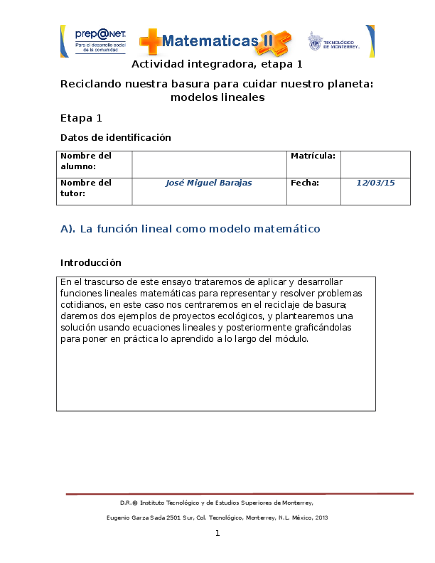(DOC) Actividad integradora, etapa 1 Reciclando nuestra basura para cuidar nuestro planeta ...