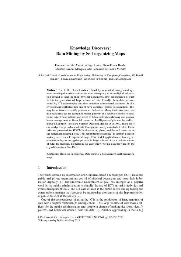 (PDF) Self-Organizing Maps for Decision Making in E-Government Data