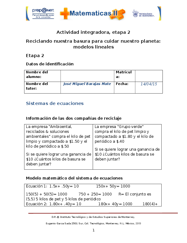 (DOC) Actividad integradora, etapa 2 Reciclando nuestra basura para cuidar nuestro planeta ...