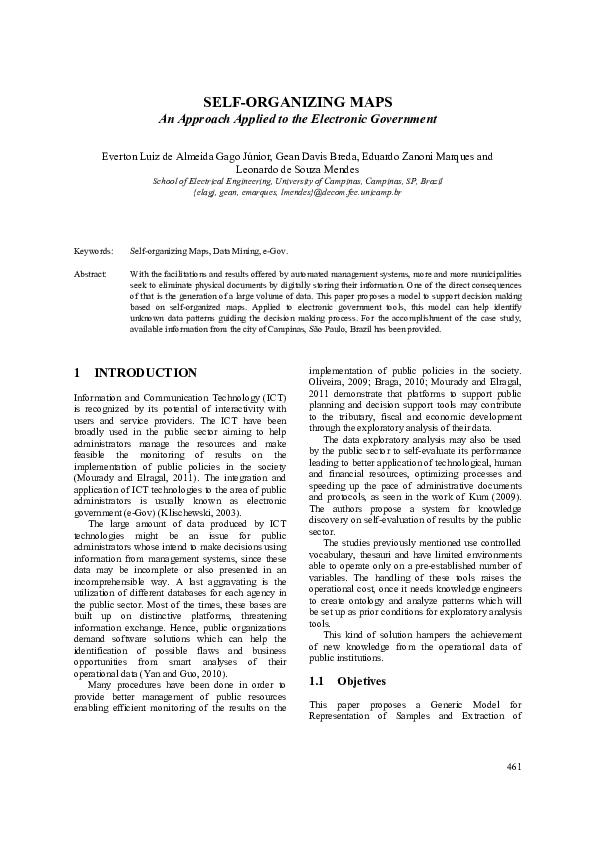 (PDF) SELF-ORGANIZING MAPS An Approach Applied to the Electronic Government