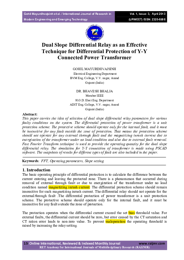 (PDF) Dual Slope Differential Relay as an Effective Technique for ...