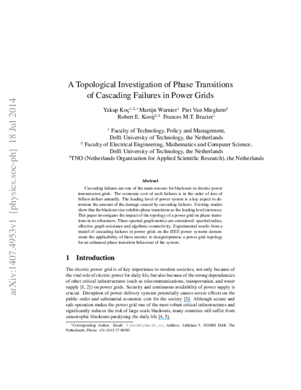 (PDF) A topological investigation of phase transitions of cascading failures in power grids