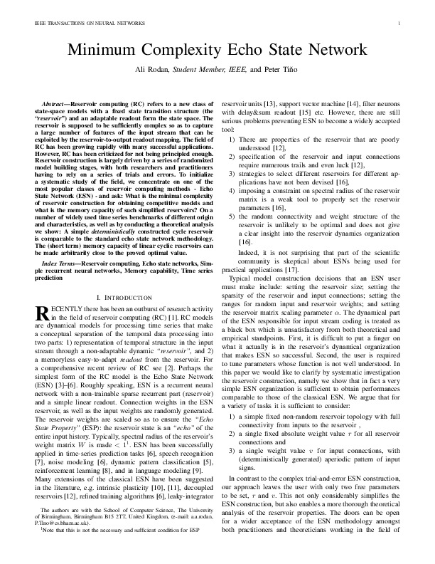 Pdf Minimum Complexity Echo State Network