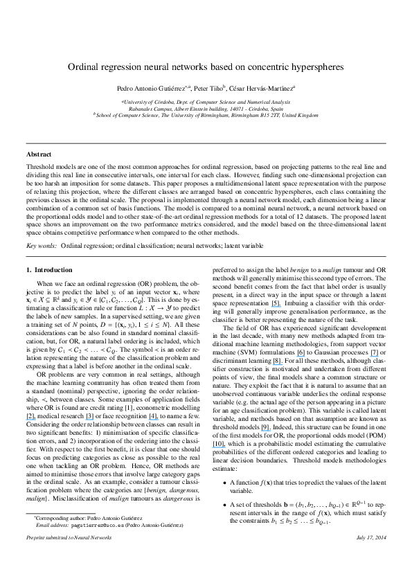 Pdf Ordinal Regression Neural Networks Based On Concentric Hyperspheres