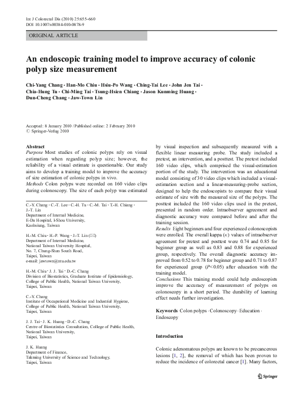 (PDF) An endoscopic training model to improve accuracy of colonic polyp ...