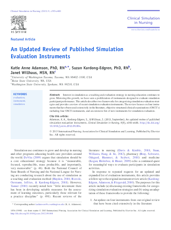 Pdf An Updated Review Of Published Simulation Evaluation Instruments