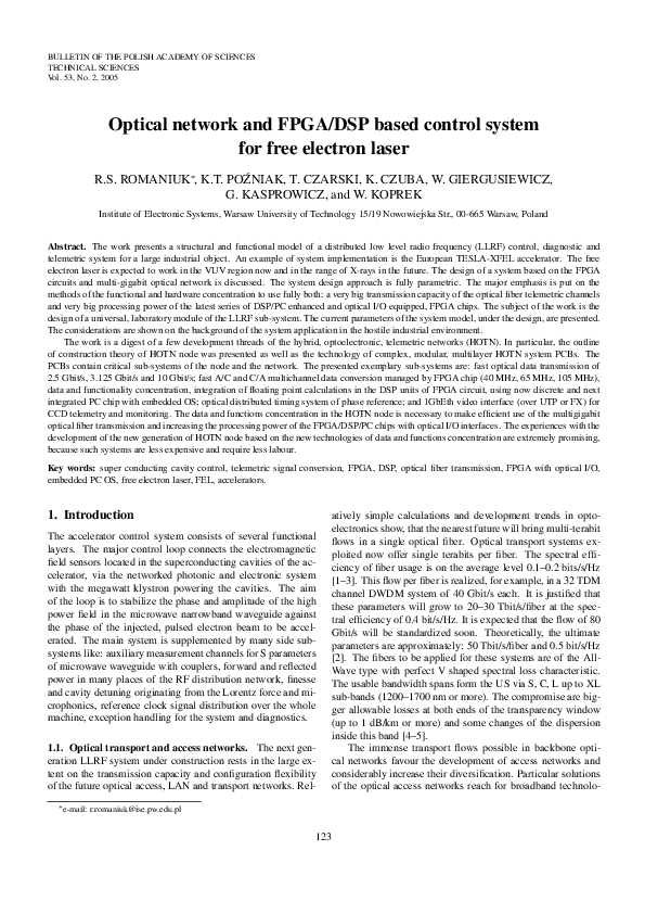 (PDF) Optical network and fpga/dsp based control system for free electon laser | R. Romaniuk ...