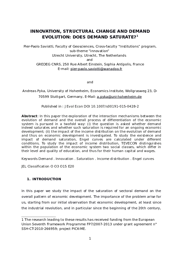 (DOC) INNOVATION, STRUCTURAL CHANGE AND DEMAND EVOLUTION: DOES DEMAND ...