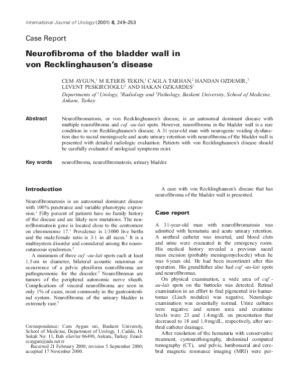(PDF) Neurofibroma of the bladder wall in von Recklinghausen's disease